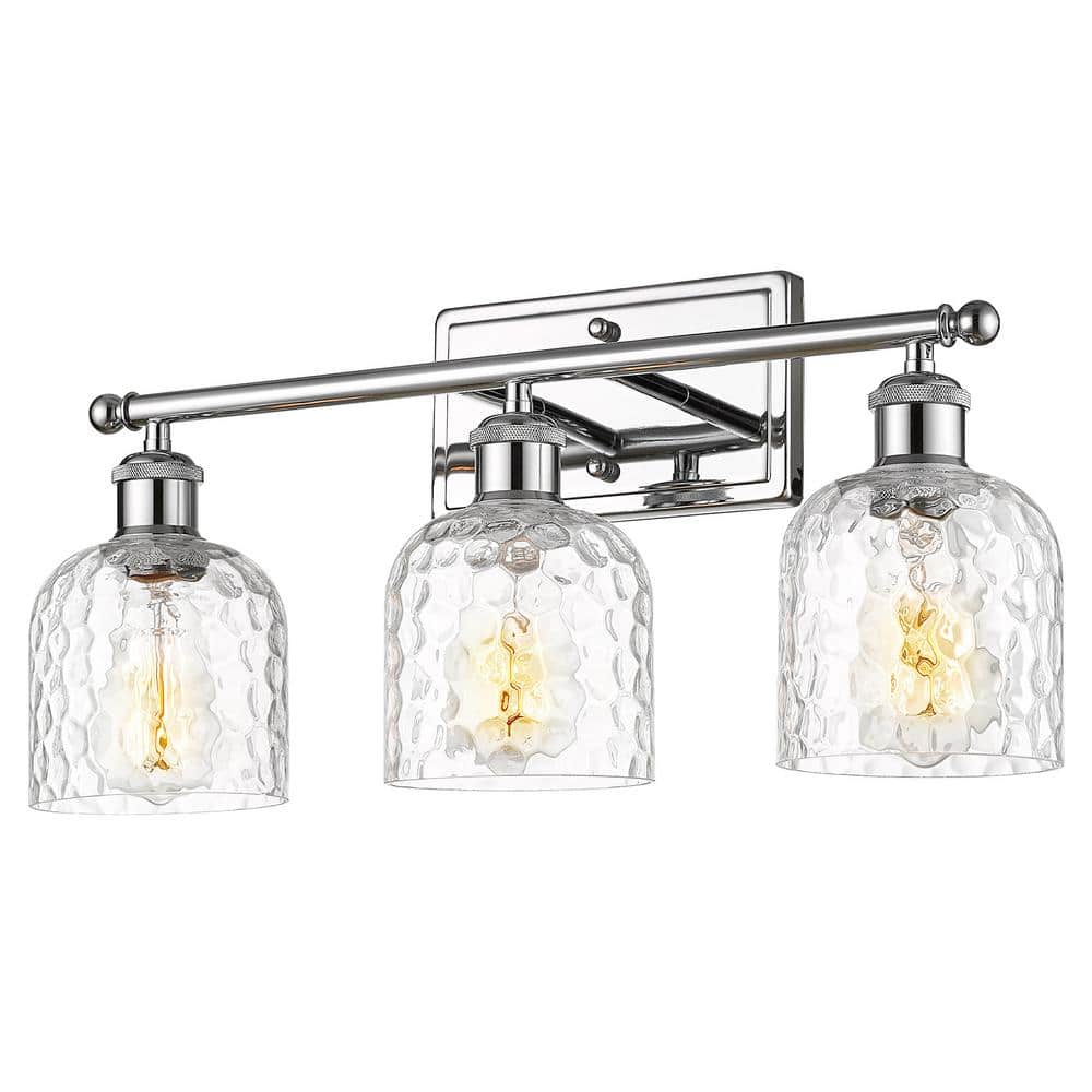 JAZAVA 21 in. 3 Light Chrome Vanity Light with Hammered Glass Shade ...