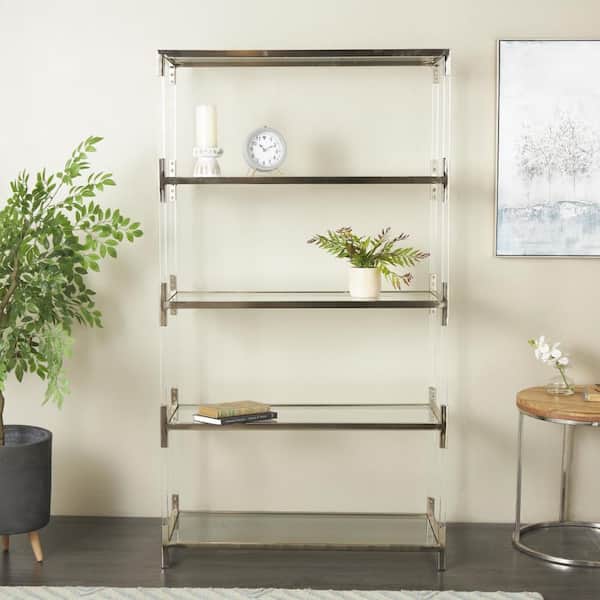 Litton Lane 69 in. Tall Clear Acrylic Rectangle Bookcase with Silver ...