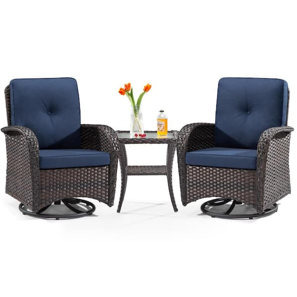 Sudzendf 3-Piece Wicker Patio Swivel Rocker Outdoor Bistro Set with ...