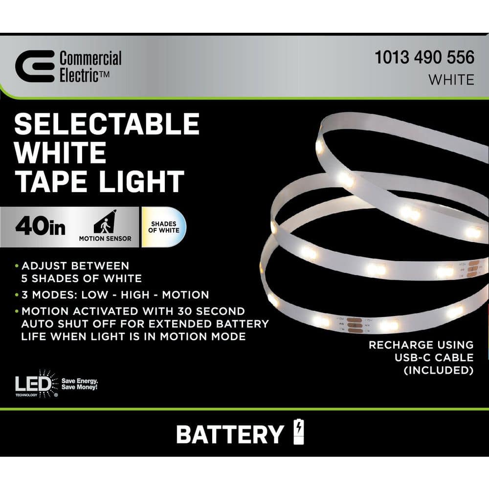 Commercial Electric 3. 3FT Rechargeable 500 Lumens Cuttable 5CCT Motion ...