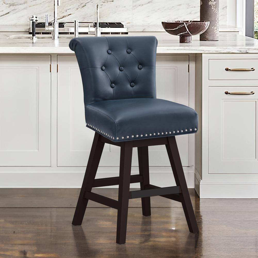 Reviews for cozyman 26 in. Navy Blue Faux Leather Swivel Barstool Solid ...