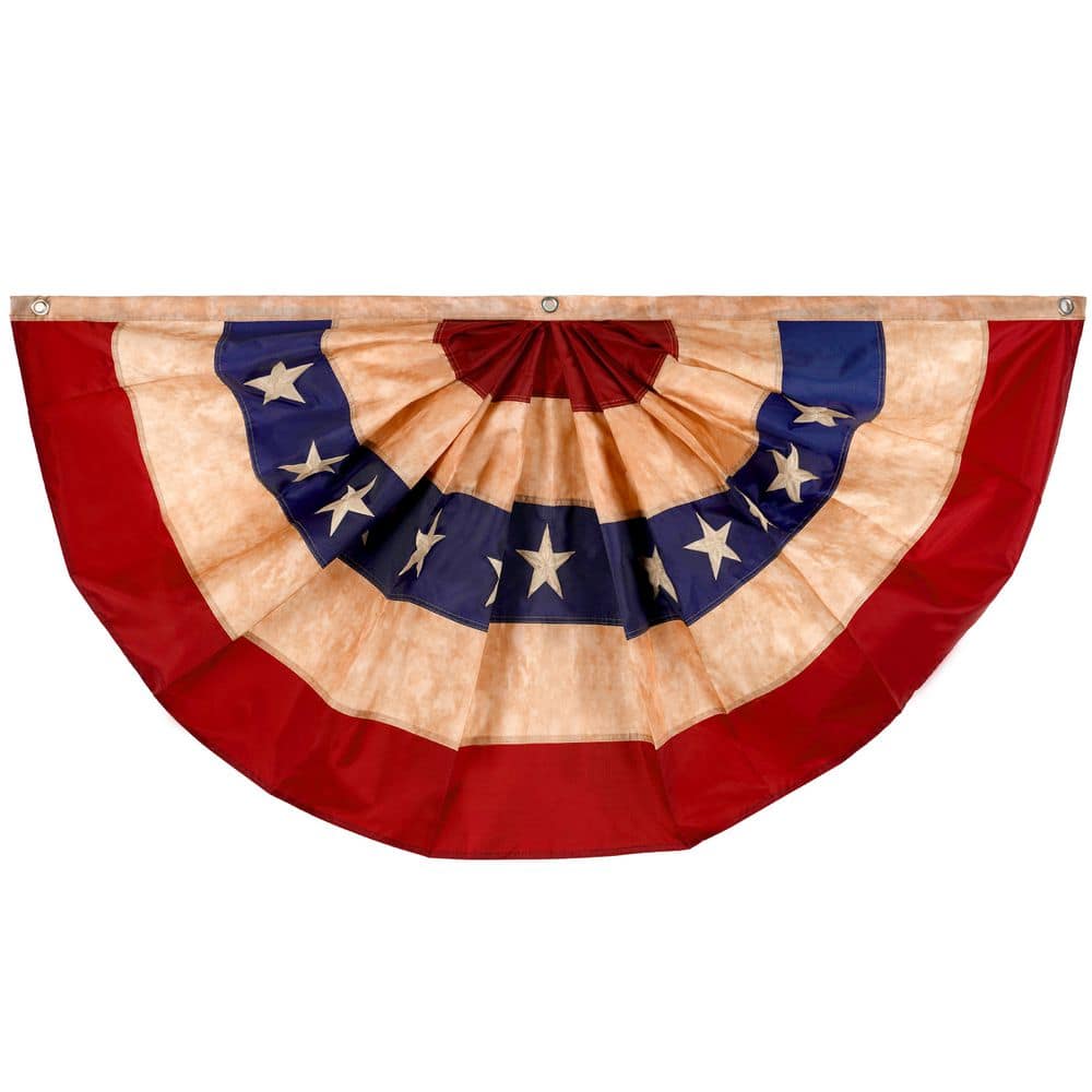 G128 2. x 4 ft. Embroidered Polyester USA Tea Stained Pleated Fan Flag ...