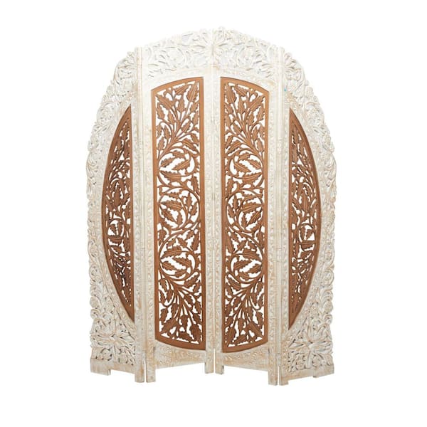 Litton Lane 6 ft. Brown 4 Panel Floral Handmade Foldable Arched ...