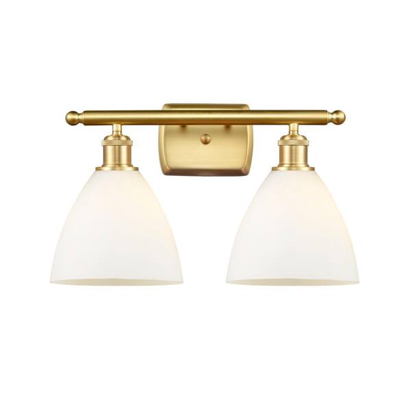 Innovations Bristol Glass 18 in. 2 Light Satin Gold, Matte White Vanity ...