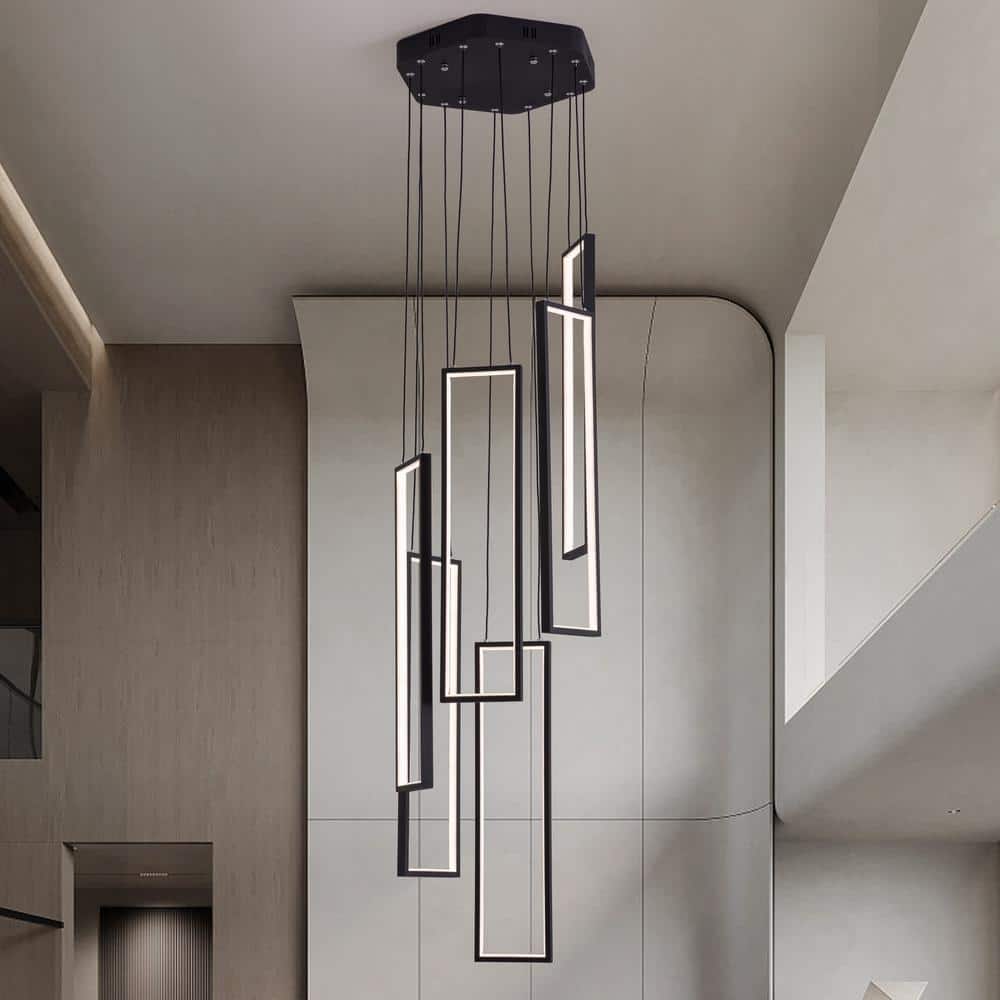 RICHARDERY Modern 6-Light Dimmable Integrated LED Black Chandelier for ...