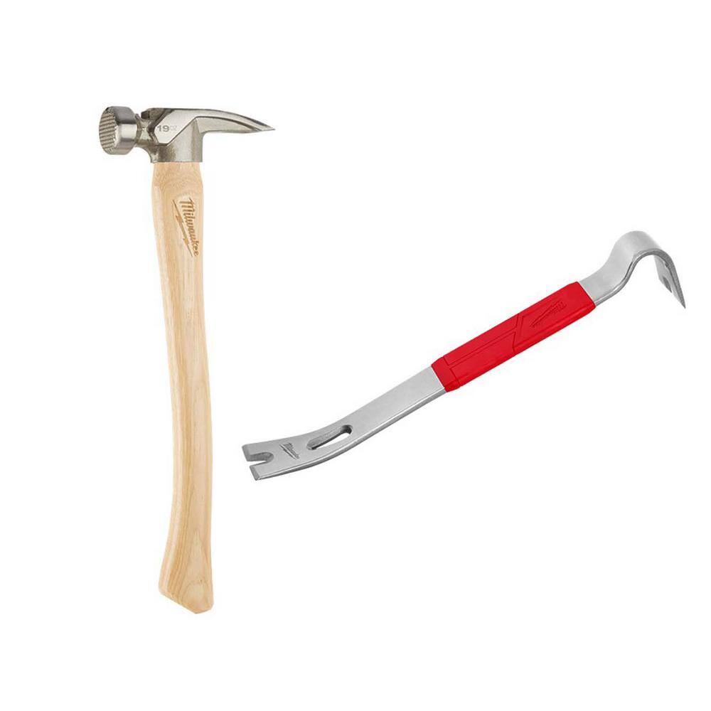 Milwaukee 19 oz. Milled Face Hickory Hammer with 15 in. Pry Bar 48-22 ...