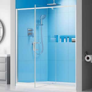 AZDHOME 56-60 in. W x 71 in. H Pivot Semi-Frameless Shower Door in Matte Black with Clear SGCC ...