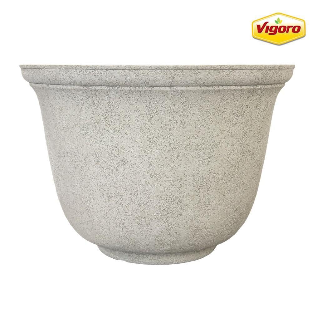 Vigoro Elise Medium Beige Resin Lightweight Round Planter with Optional ...