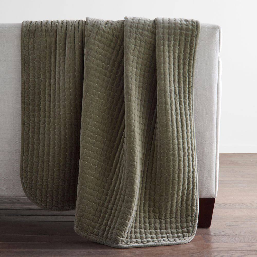The Company Store Legends Luxury Tufted Stitch Velvet Olive Green Throw ...