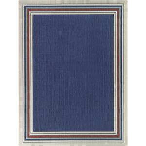 Hampton Bay Green 6 ft. x 9 ft. Striped Border Indoor/Outdoor Area Rug ...