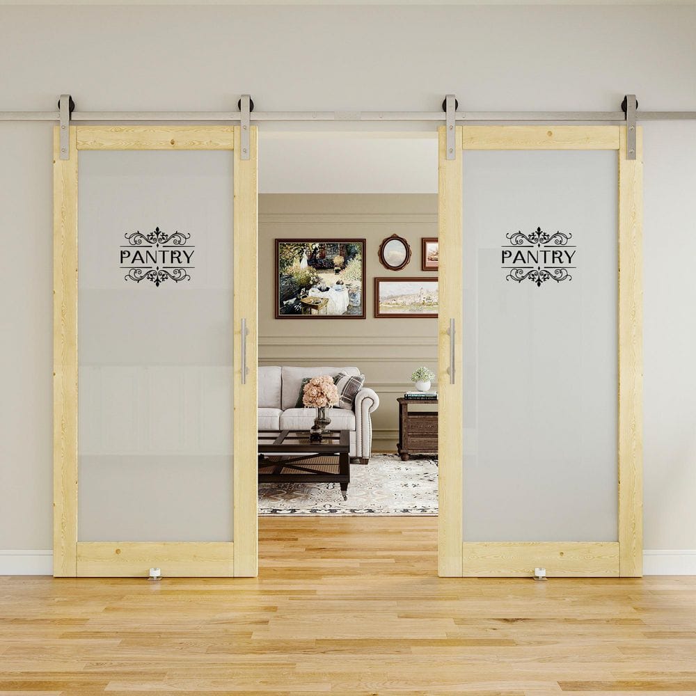 ARK DESIGN 72 in. x 80 in. 1 Lite Frosted Glass Unfinished Pine Wood ...
