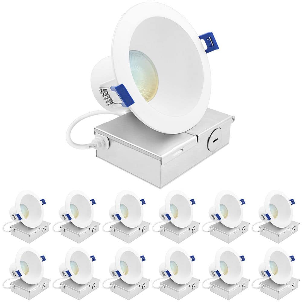 LUXRITE 4 in.Integrated LED Recessed Light J-Box 12W 5CCT 1160LM ...