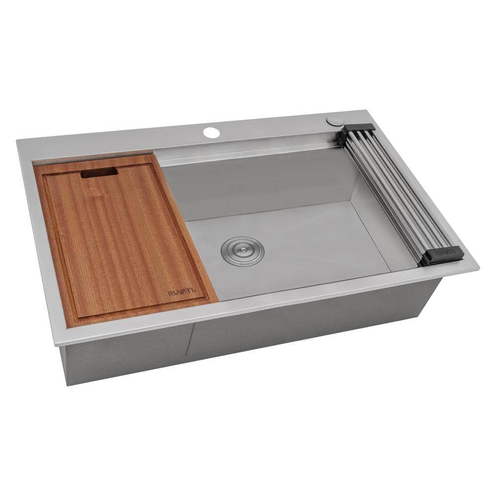 Ruvati Vino 27 in. Drop-in Topmount Single Bowl 16-Gauge Stainless ...