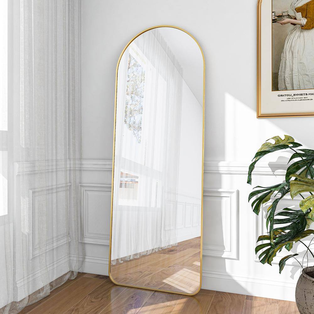 XRAMFY 21 in. W x 64 in. H Arched Gold Aluminum Alloy Framed Rounded ...