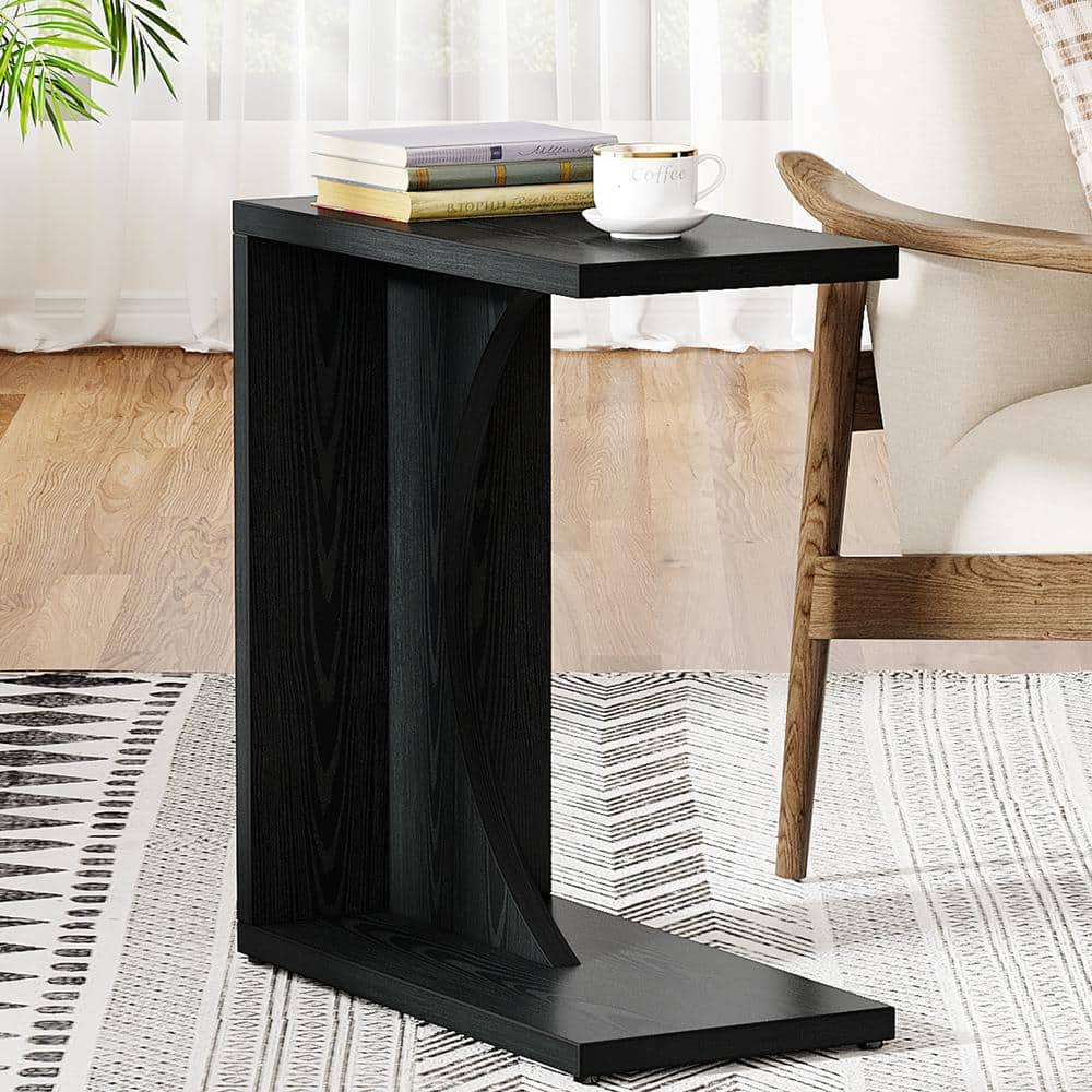 BYBLIGHT Kerlin 2-PCS 23.62 in. Black C-Shaped Engineered Wood End ...