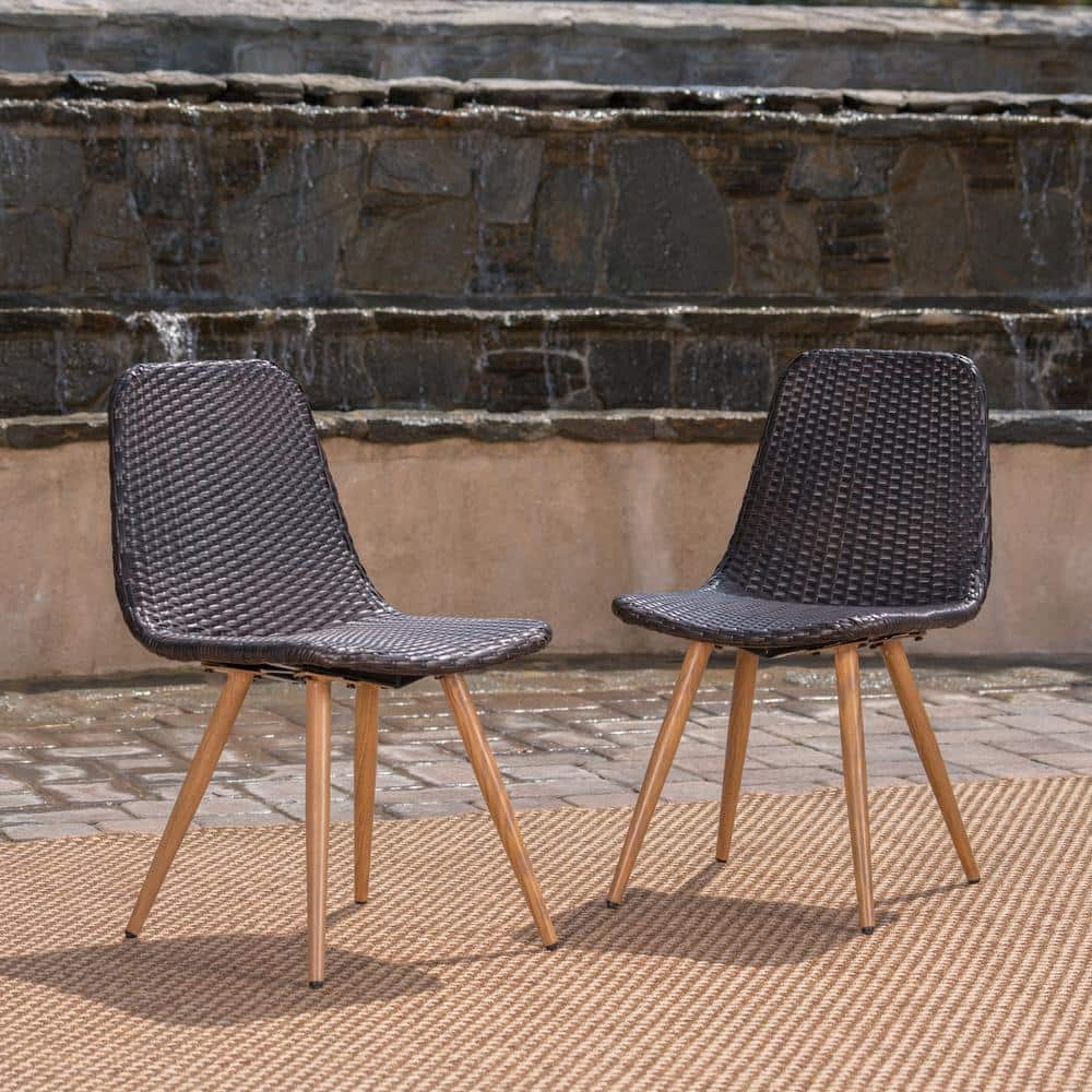 Brown Multi Wicker Rattan Outdoor Dining Chairs, Patio Gila Dining Chairs with Powder Coated ...