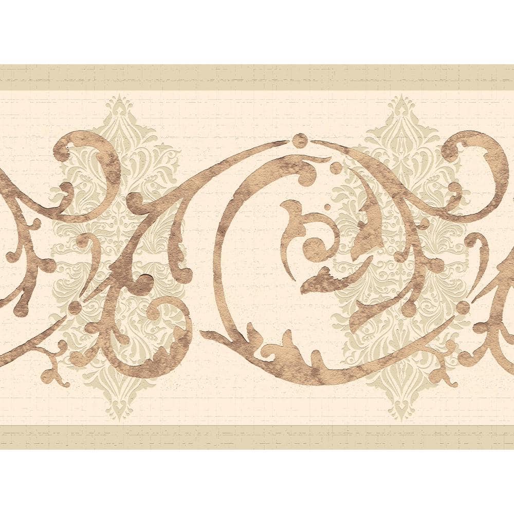 Dundee Deco Falkirk Dandy II Brown Beige Scrolls Damask Peel and Stick ...