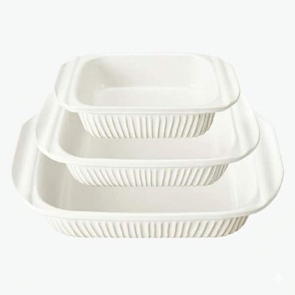 JFVKAF 3-Piece Large Rectangular Ceramic Bakeware Set with Wide Handles ...