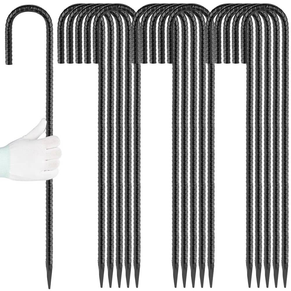 NVNOO 0.38 in. x 2 ft. Rebar Stakes J Hook Ground Stakes for Outdoor ...