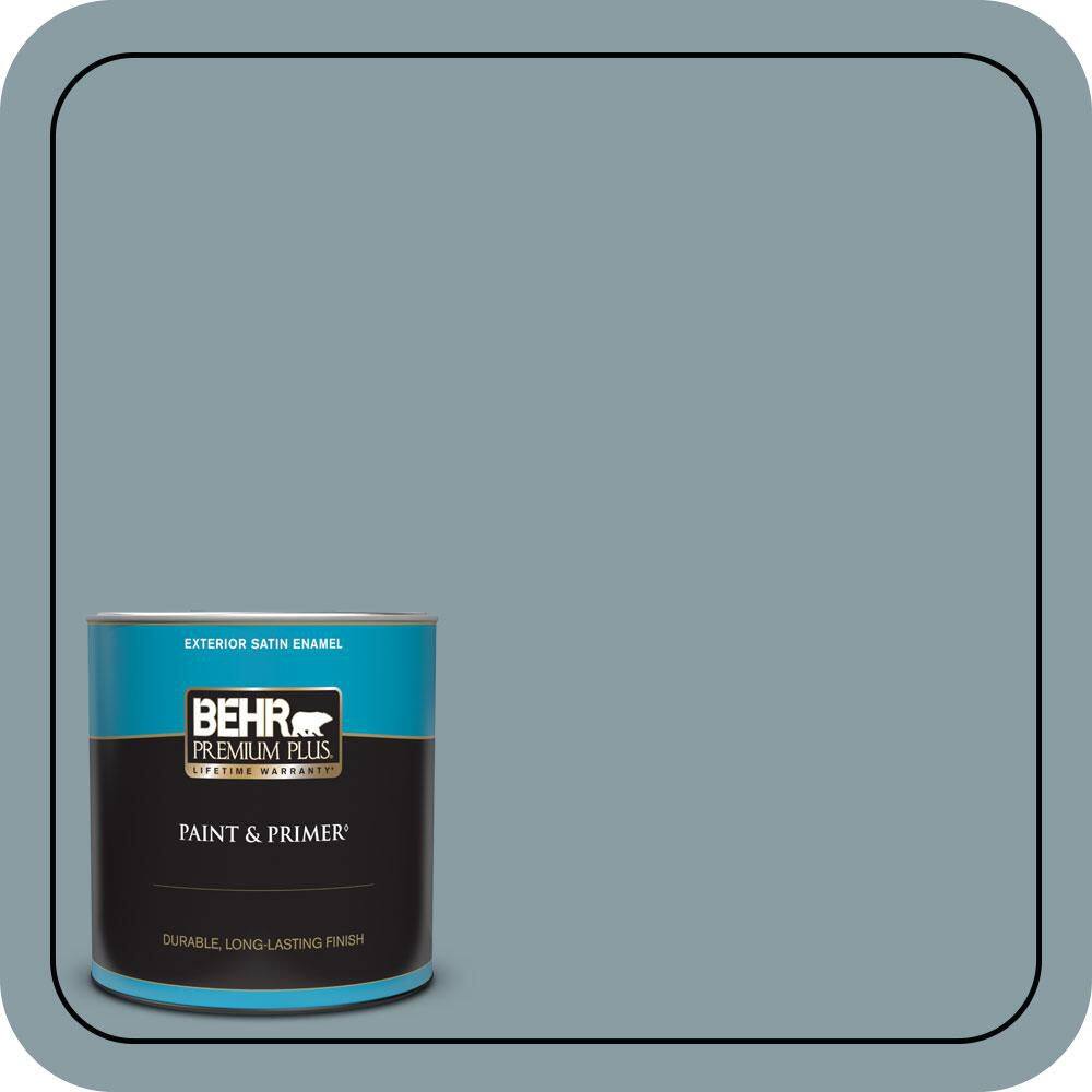 BEHR PREMIUM PLUS 1 qt. #540F-4 Shale Gray Satin Enamel Exterior Paint ...
