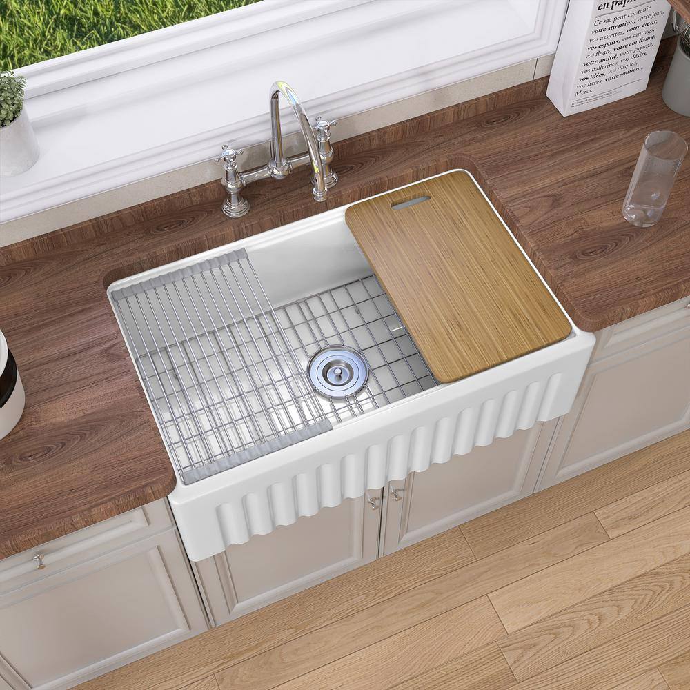 NTQ 33 in. Farmhouse Sinks for Kitchens Single Bowl Fireclay Sink White ...