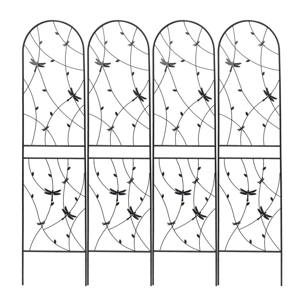 Oyezvary 86.7 in. Black Metal Garden Trellis with Dragonfly Design for ...