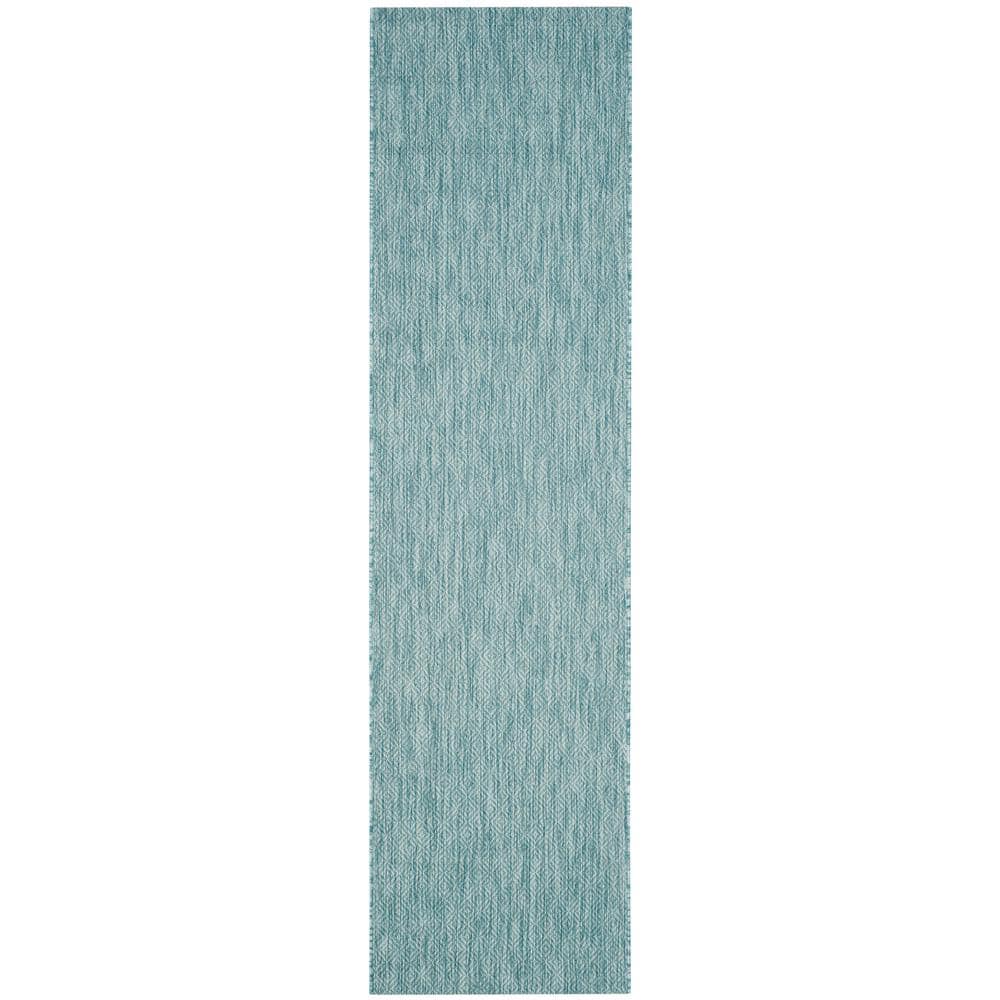 SAFAVIEH Courtyard Aqua 2 ft. x 7 ft. Solid Indoor/Outdoor Patio Runner ...