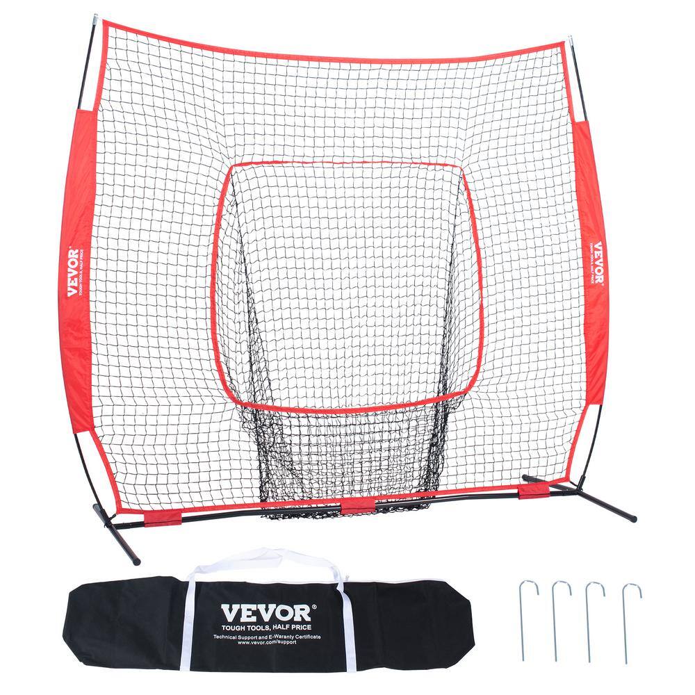 VEVOR 7 ft. x 7 ft. Baseball Softball Practice Net with Carry Bag and ...