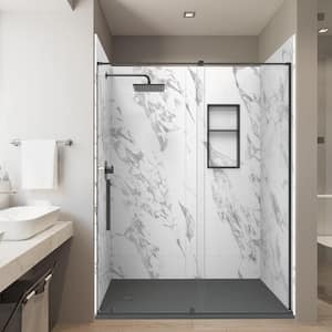 CASTICO Subway 32 in. x 60 in. x 84 in. Solid Composite Stone Alcove ...