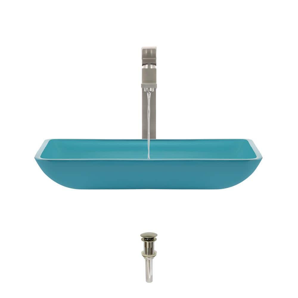 MR Direct Glass Vessel Sink in Turquoise with 721 Faucet and Pop-Up ...