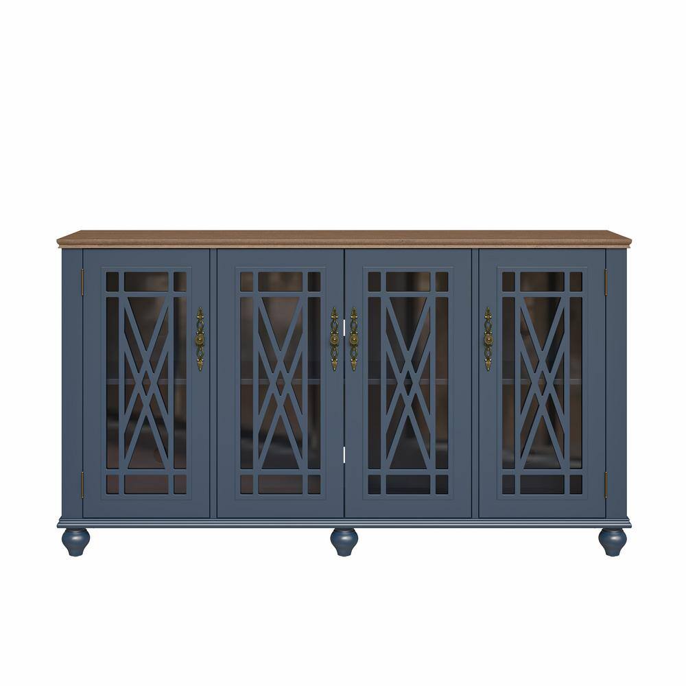 FESTIVO Vintage Navy MDF 63 in. Storage Buffet Sideboard with Floral ...