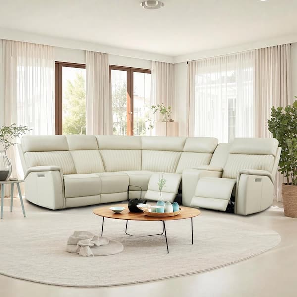 Ellesophas Cole 105 in. L-Shaped Leather Power Recliner Sectional Sofa ...