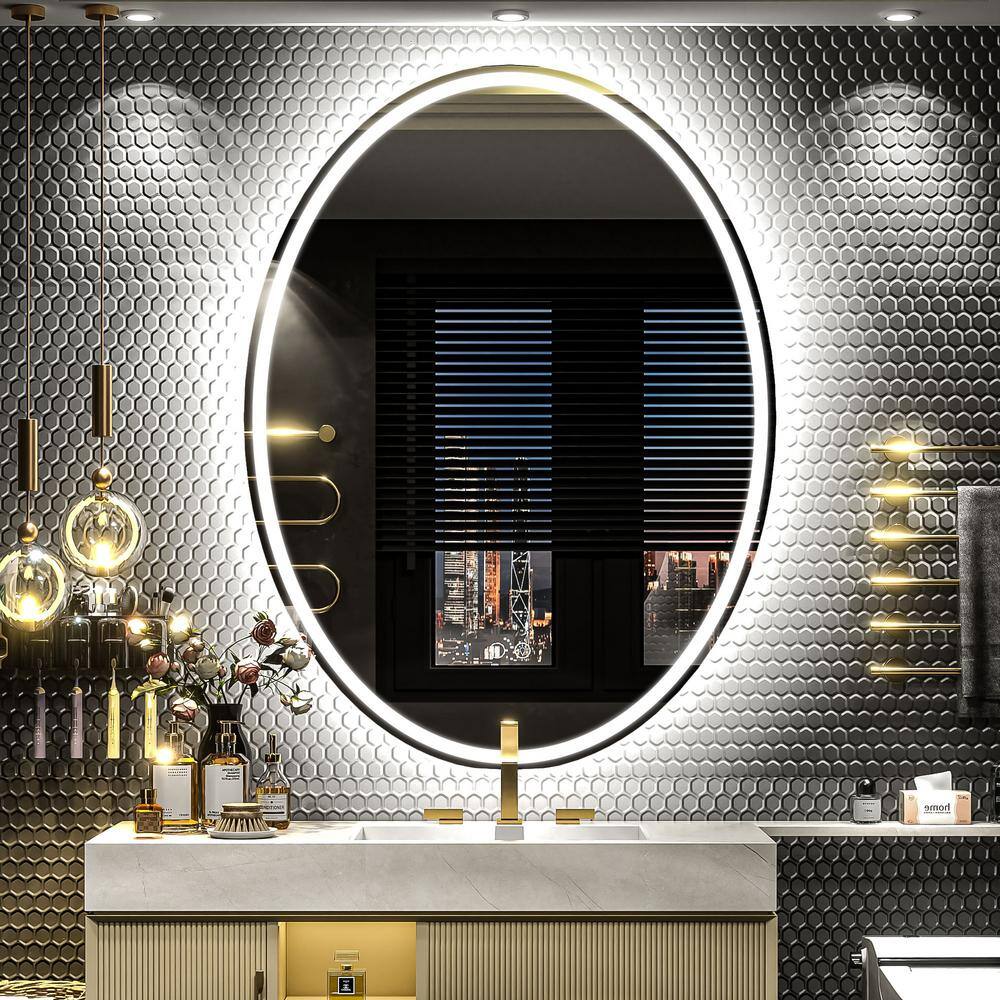 KIOTEE 30 in. W x 40 in. H Oval Frameless Backlit LED Anti-Fog Wall ...