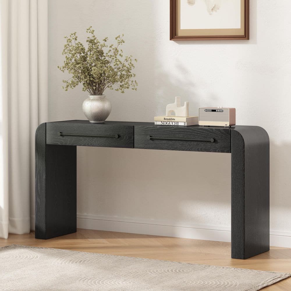 CHRISTOPHER KNIGHT HOME Egil 59.6 in. Black Rectangle Curved Wood ...