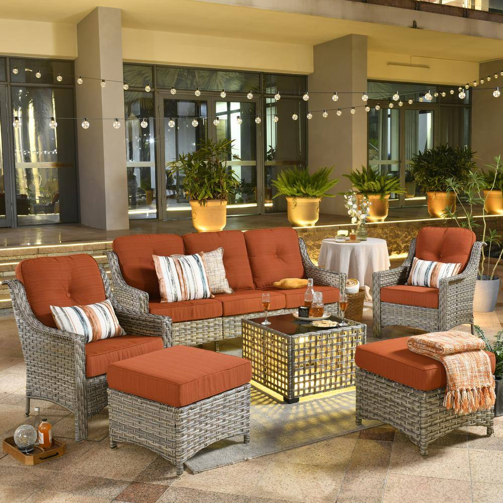 OVIOS Palffy Gray 6-Piece Wicker Patio Conversation Seating Set with ...