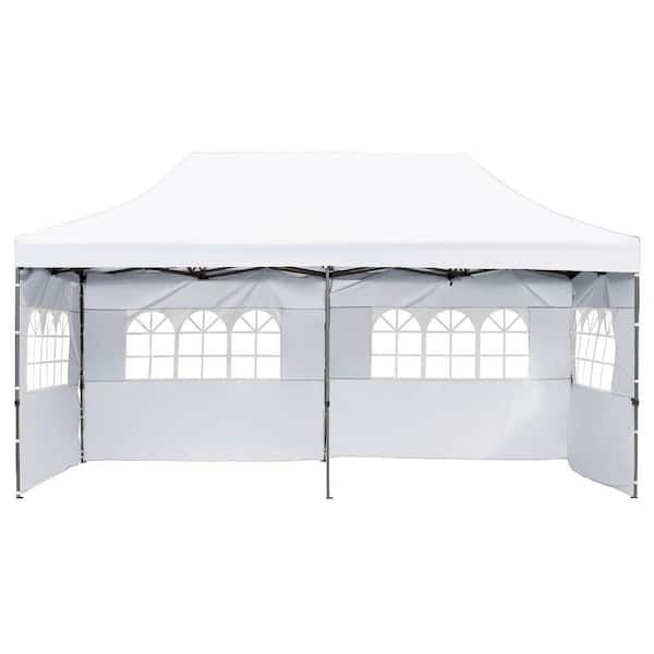 Zeus & Ruta 10 ft. x 20 ft. White Pop Up Canopy with 6 Sidewalls and ...