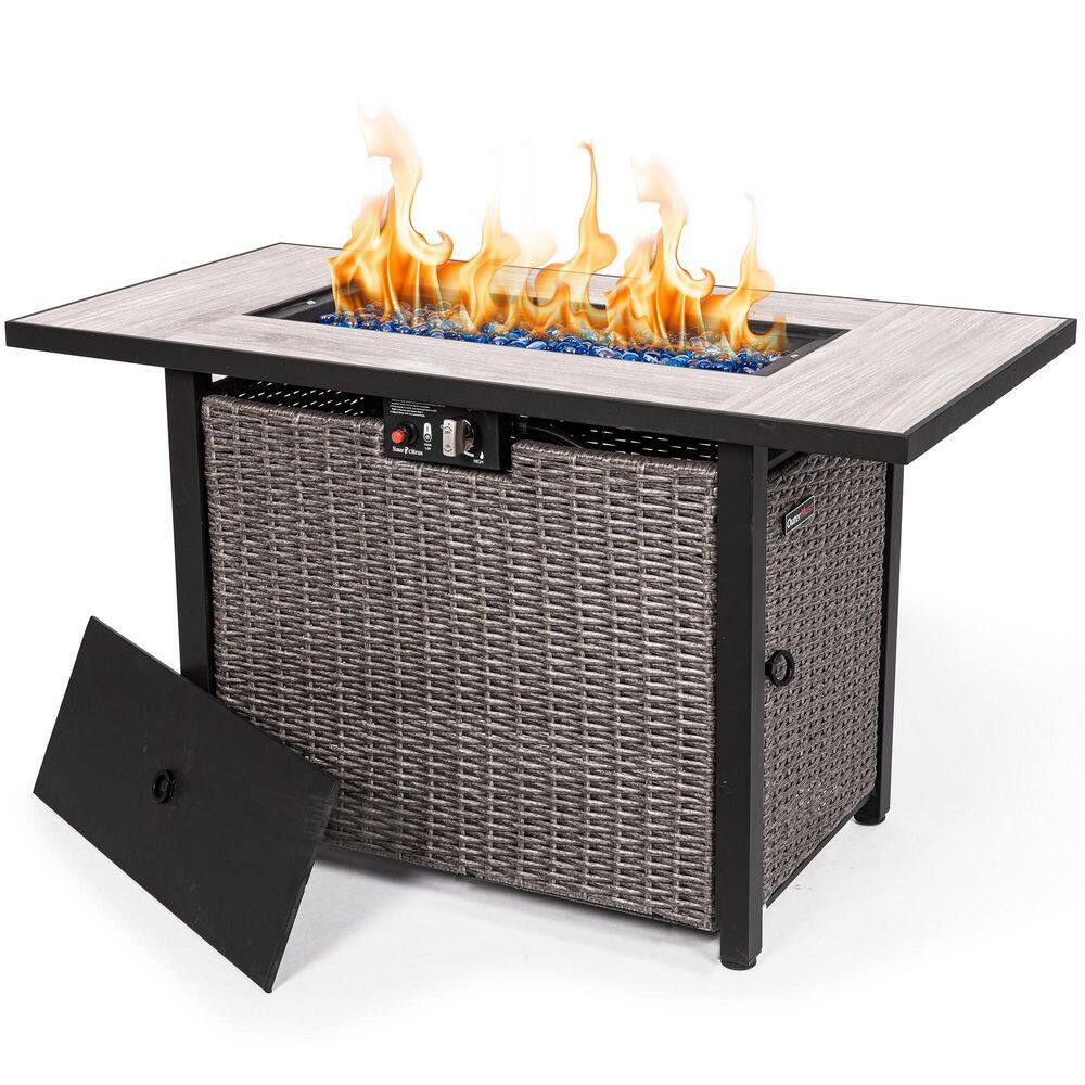 outermust 42 in. Propane Outdoor Fire Pit Table with Glass Bead & Lid ...