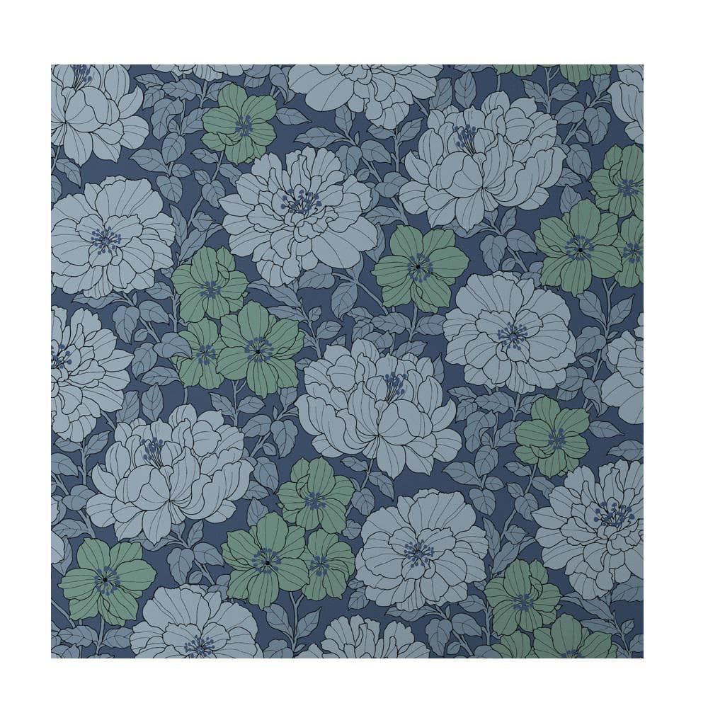 The Company Store Large Blooms Blue Non-Pasted Wallpaper Roll TC-148-T ...