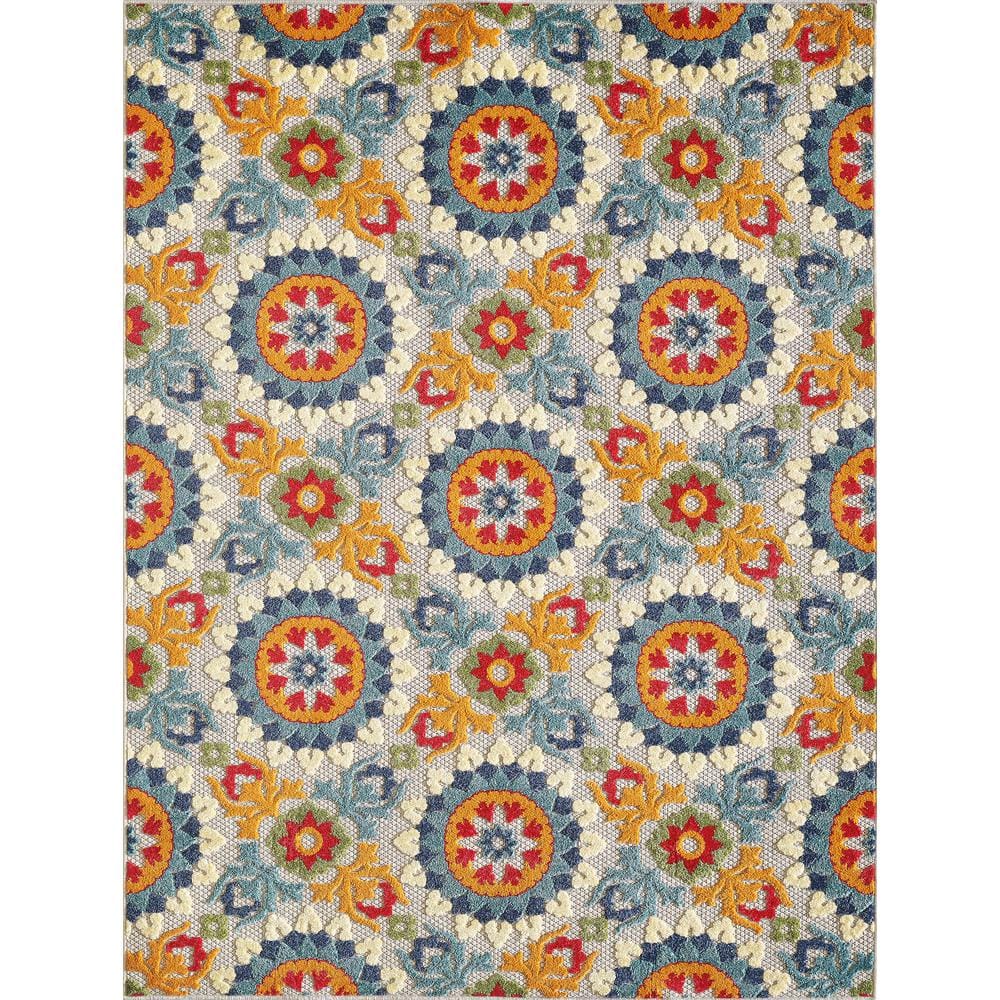 Kas Rugs Calla Ivory/Multi Manor 8 ft. x 10 ft. Floral Medallion Indoor ...