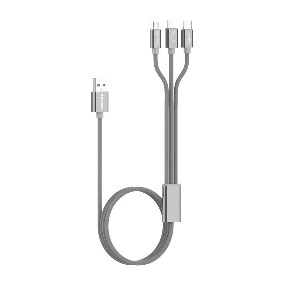 Emerald 6 ft. 3-in-1 Cable for Lightning, USB-C and Micro-USB EE-316 ...