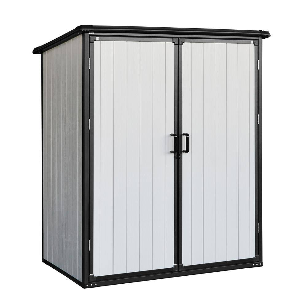 5 ft. W x 3 ft. D Plastic Outdoor Waterproof Storage Shed with Black ...