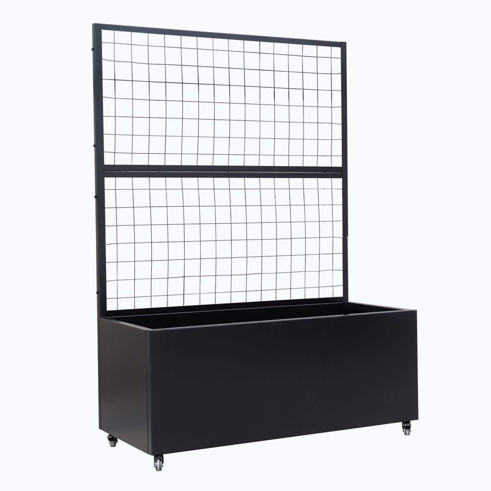 Ejoy 46 in. x 66 in. x 21 in. Black Modern Steel Trellis Planter Box ...