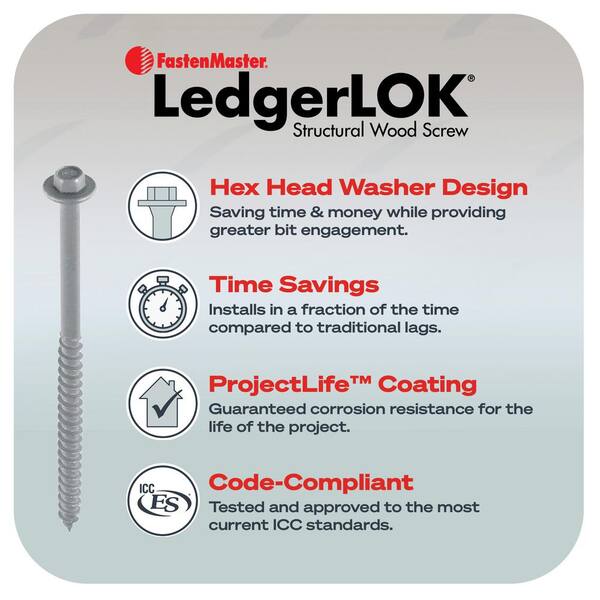 S2 Steel Drill Bits FastenMaster LedgerLOK 5 Inch Deck Screws - 50 ...