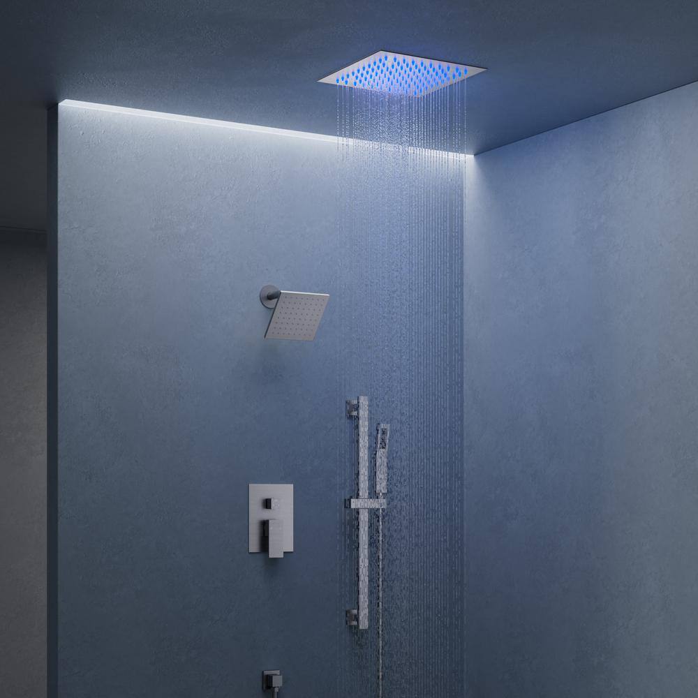 EVERSTEIN 3-Spray Square 12 in. Rain LED Shower System with 6 in ...