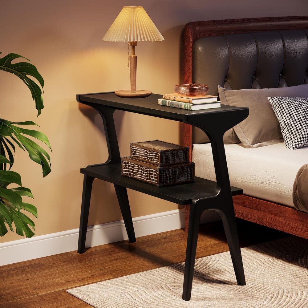 BYBLIGHT Kerlin 27. 56in. Black Rectangle Wood End Table Narrow Sofa ...