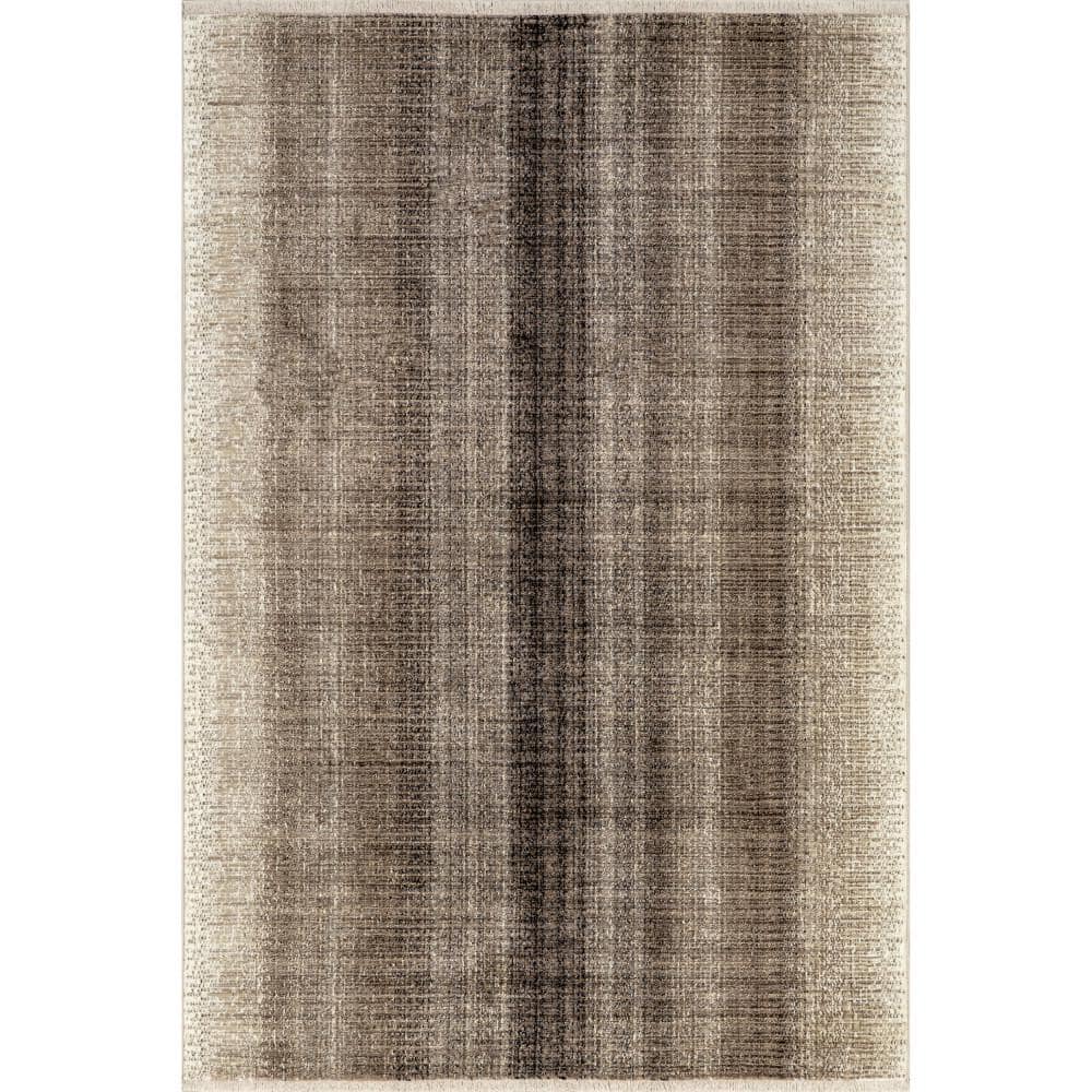 nuLOOM Estrella Casual Striped Fringe Brown 5 ft. x 7 ft. 10 in. Area ...