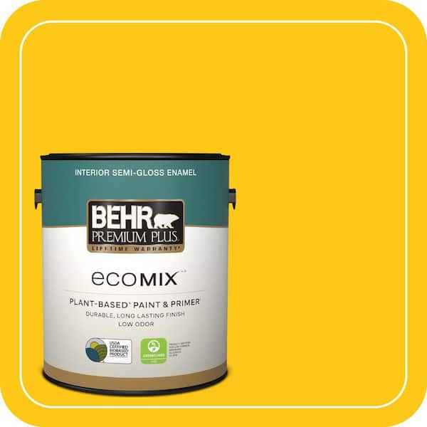 BEHR PREMIUM PLUS 1 gal. #P300-7 Unmellow Yellow Semi-Gloss Enamel ...