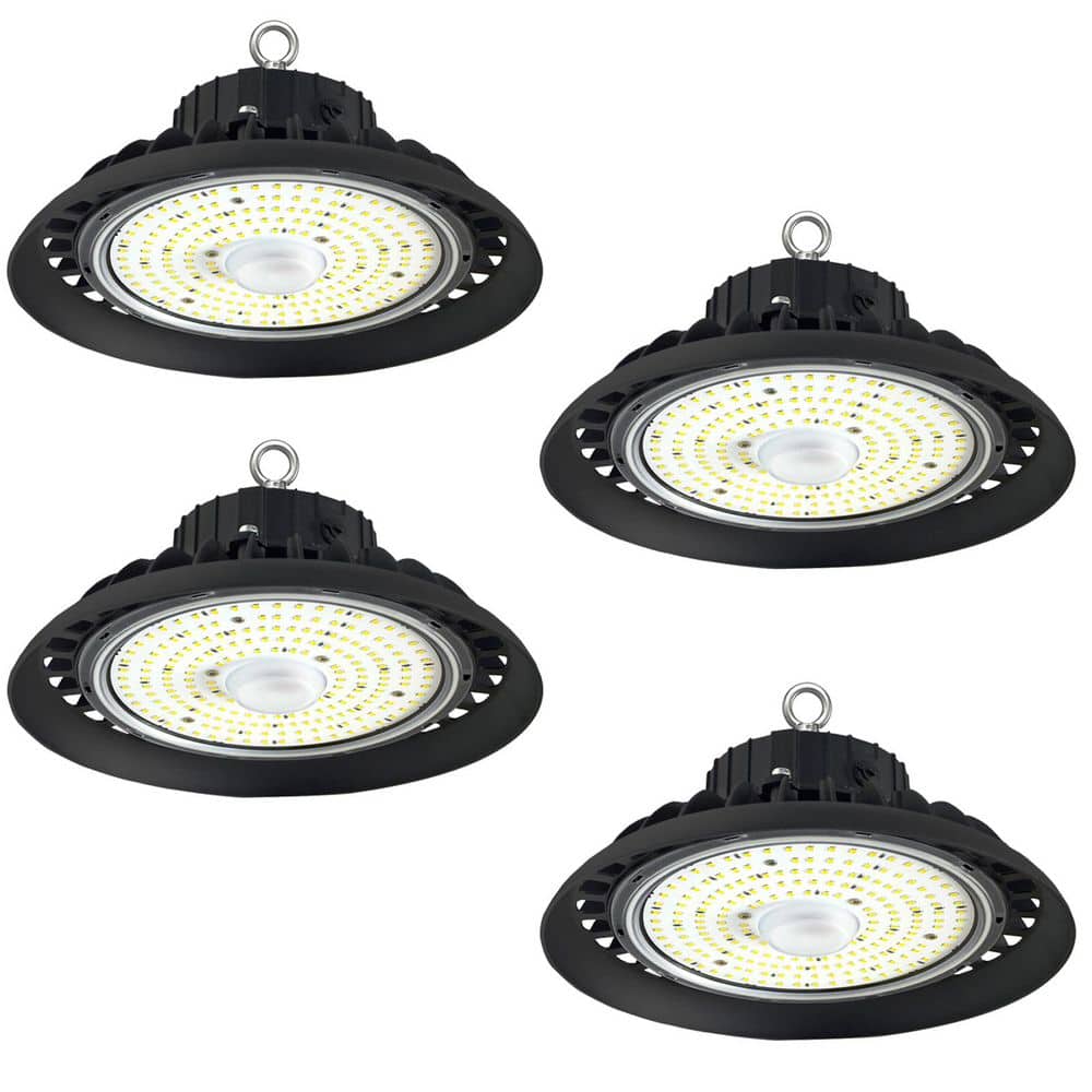 KOAOEIRS 10 in. 400-Watt Equivalent Integrated LED Dimmable Black UFO High Bay Light, 5000K ...