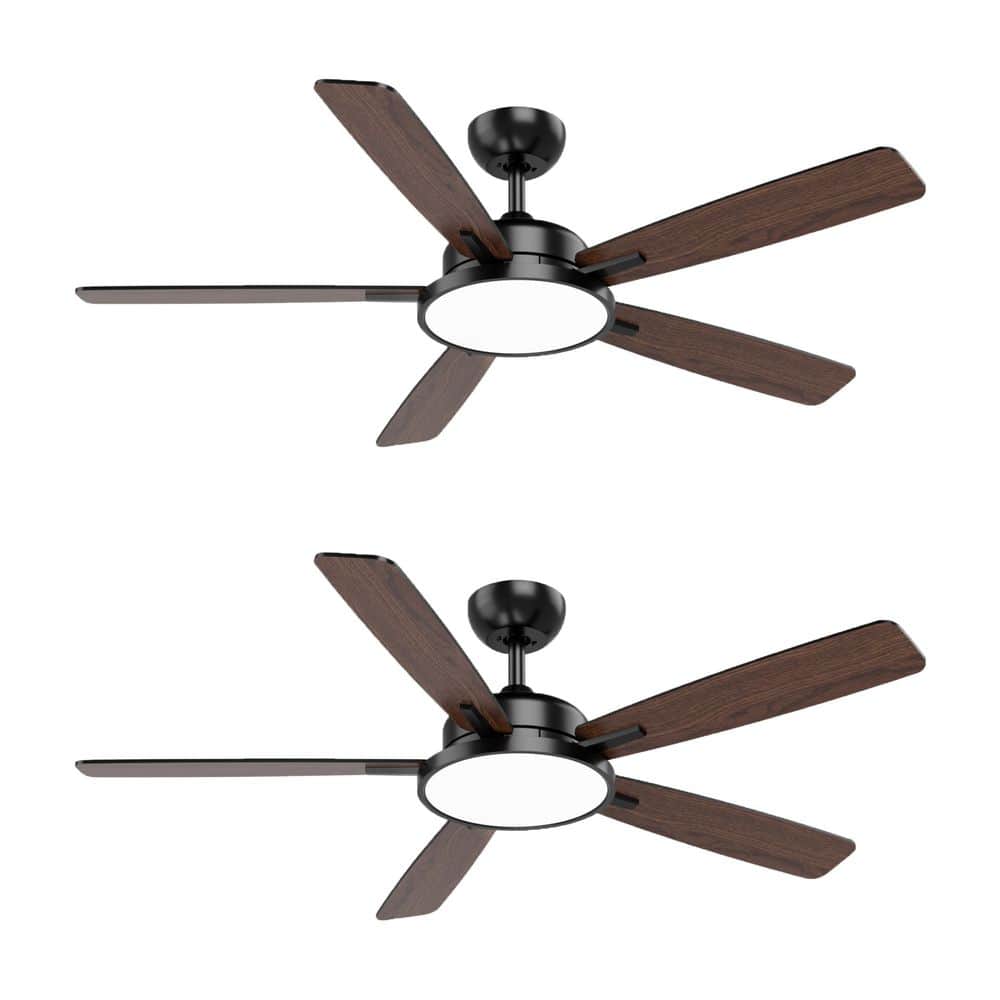 QRMOK 2-pack T5 52 in. Smart Indoor Black Ceiling Fan with Dimmable LED ...