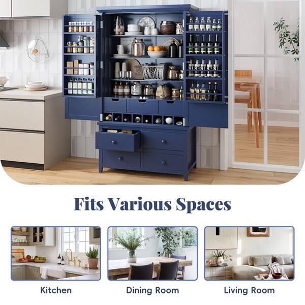 Blue Standalone Kitchen Pantry Cabinet Abdel Kitchen Storage Pantry